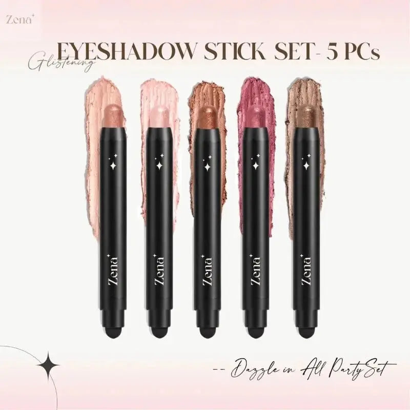 Glimmer & Glow: 5-Piece Glitter Cream Eyeshadow Stick Set | Zena Makeup